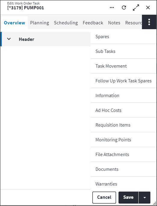Work Order Task Screen